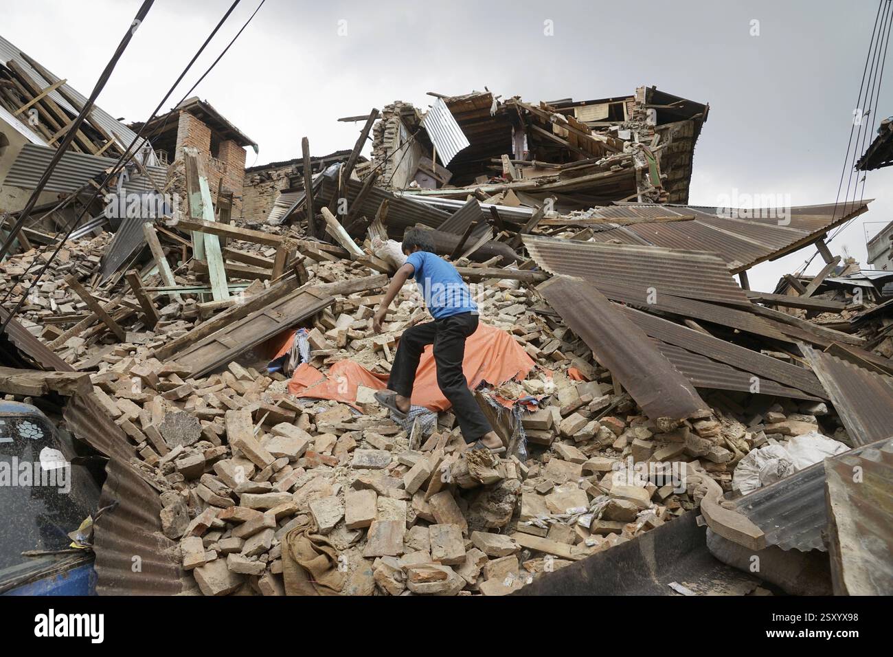 Residential building collapsed, earthquake, kathmandu, nepal, asia ...