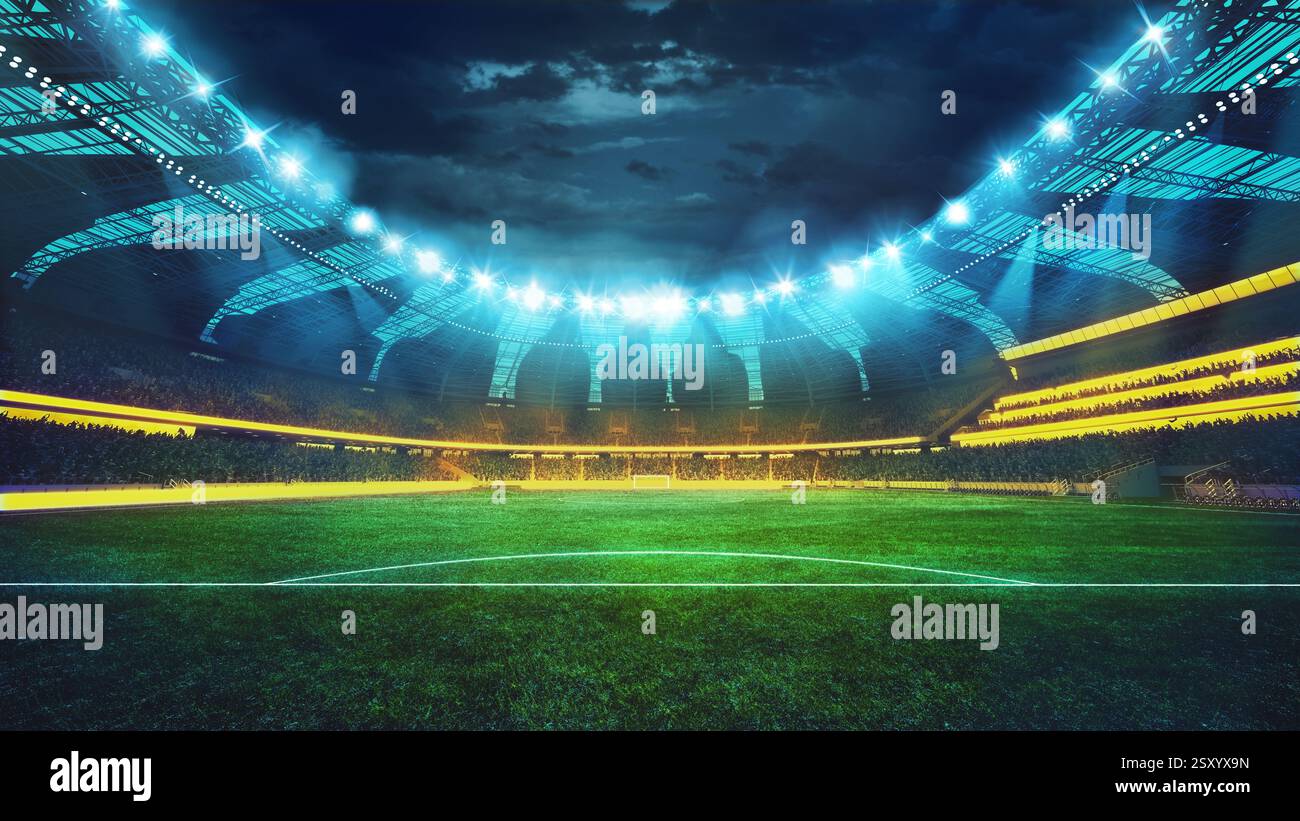 Futuristic stadium. Massive, modern football arena with bright ...