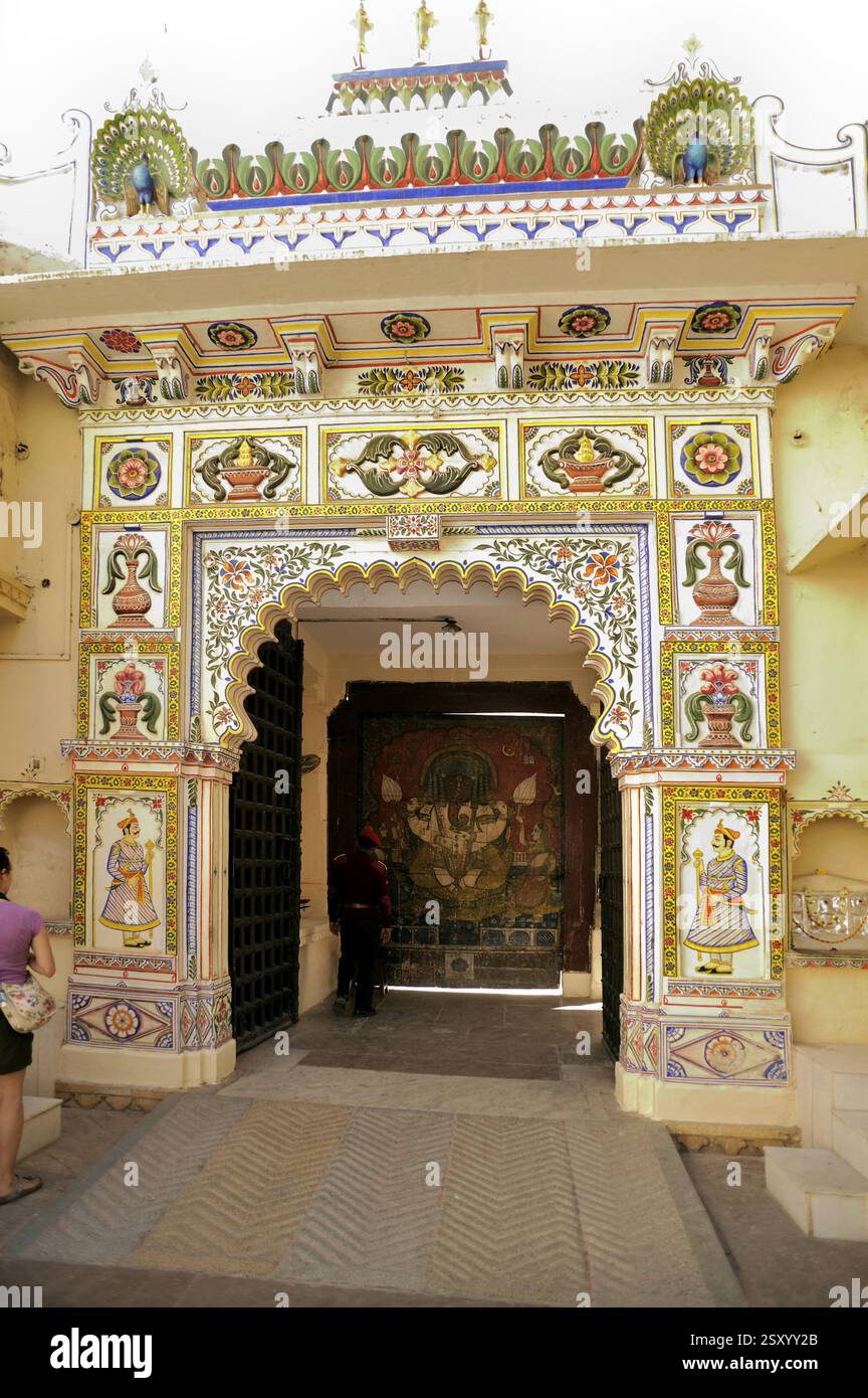 Decorative gate with mural painting city palace in udaipur at rajasthan ...