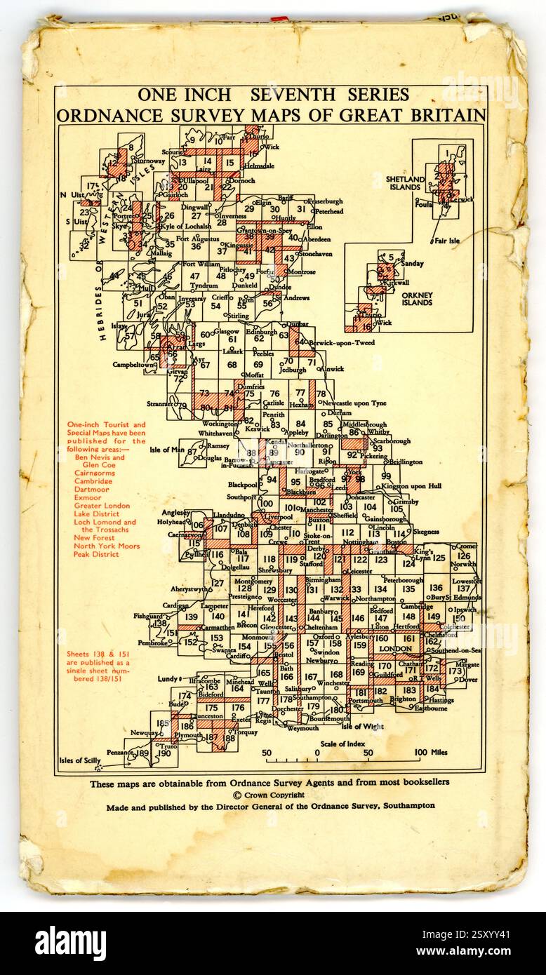 Reverse of vintage Ordnance Survey one-inch map of Great Britain, The ...