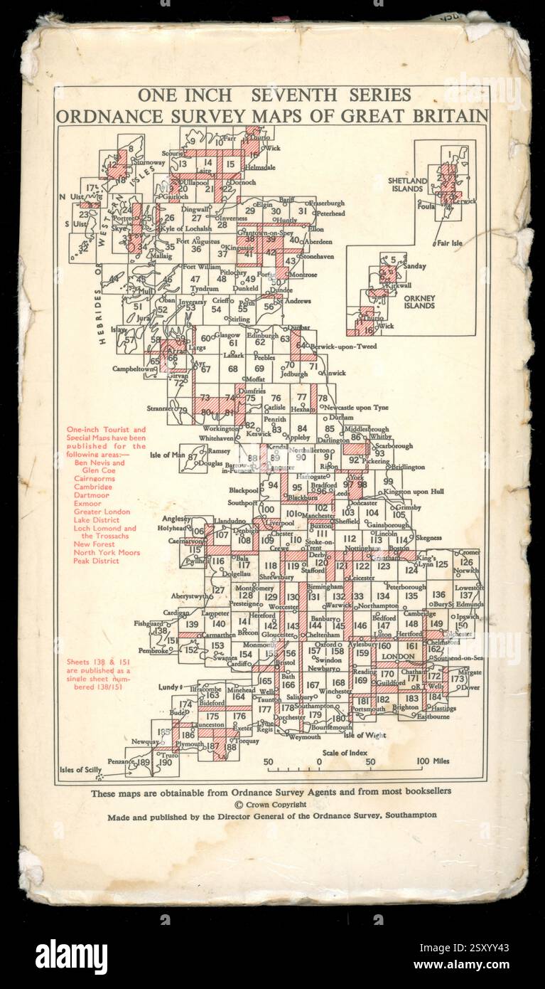 Reverse of vintage Ordnance Survey one-inch map of Great Britain, The ...