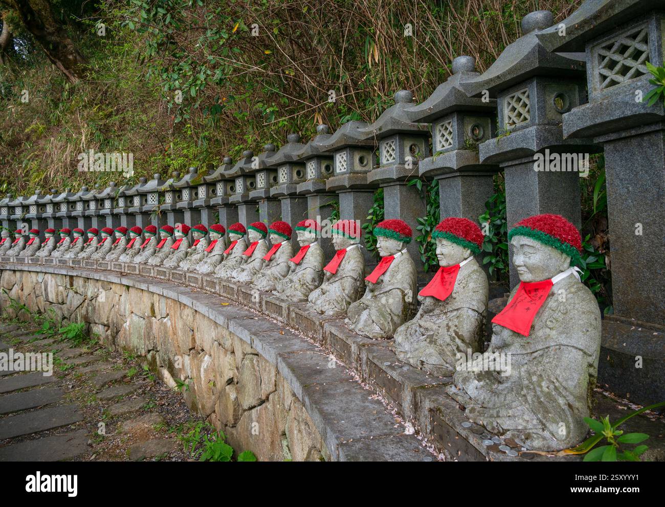 View of the stone statues inside the Tsubosaka- Dera, a temple with a ...