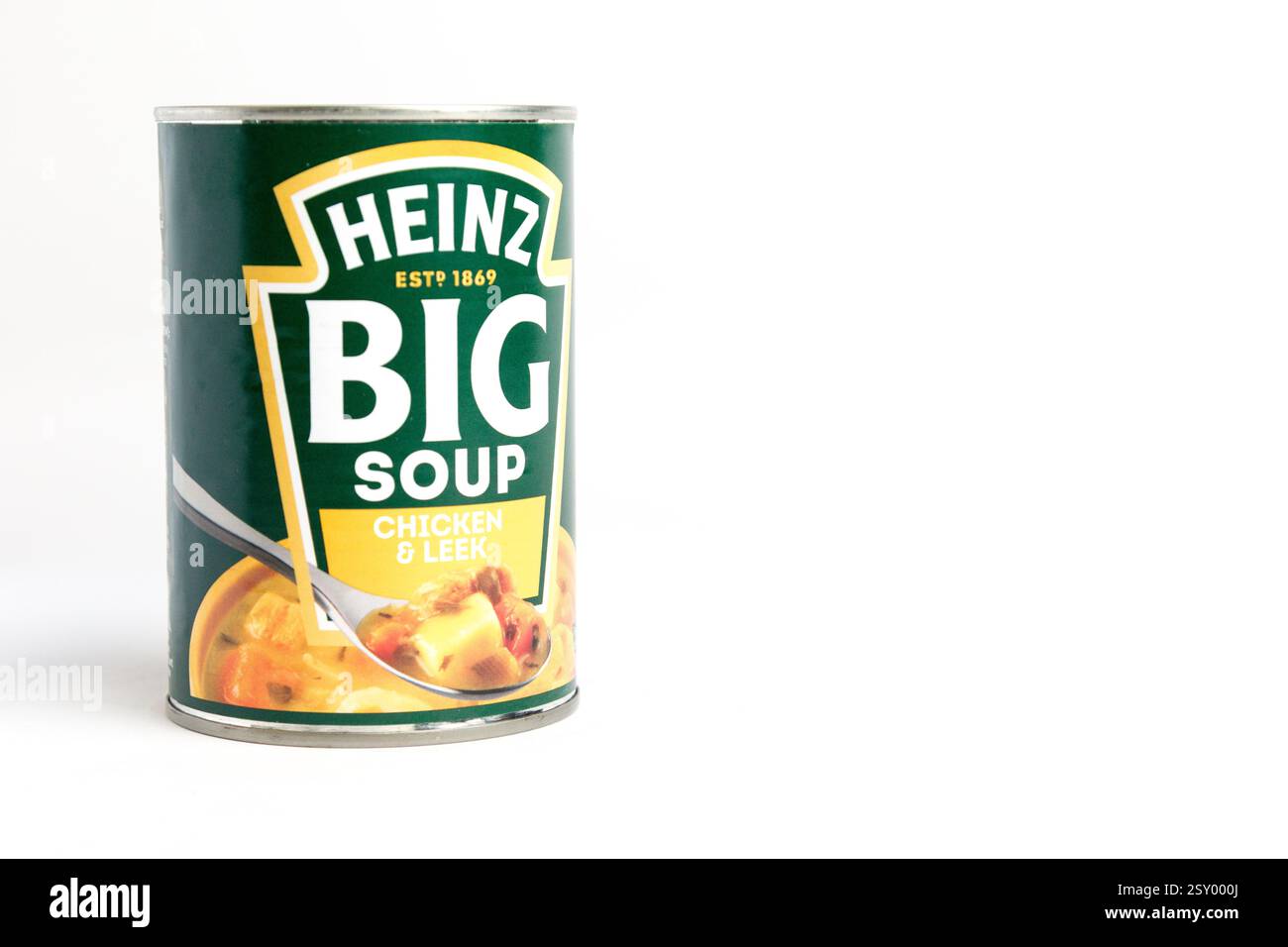 London, United Kingdom 24th February 2025 :- Tin of Heinz Big Soup Chicken and Leek. Studio Shot ...