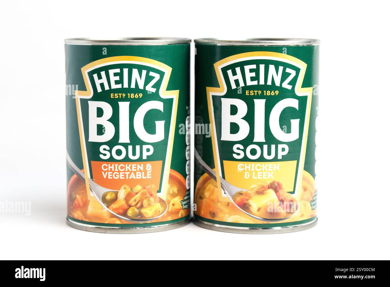 London, United Kingdom 24th February 2025 :- Tins of Heinz Big Soup Chicken & Vegetable and ...