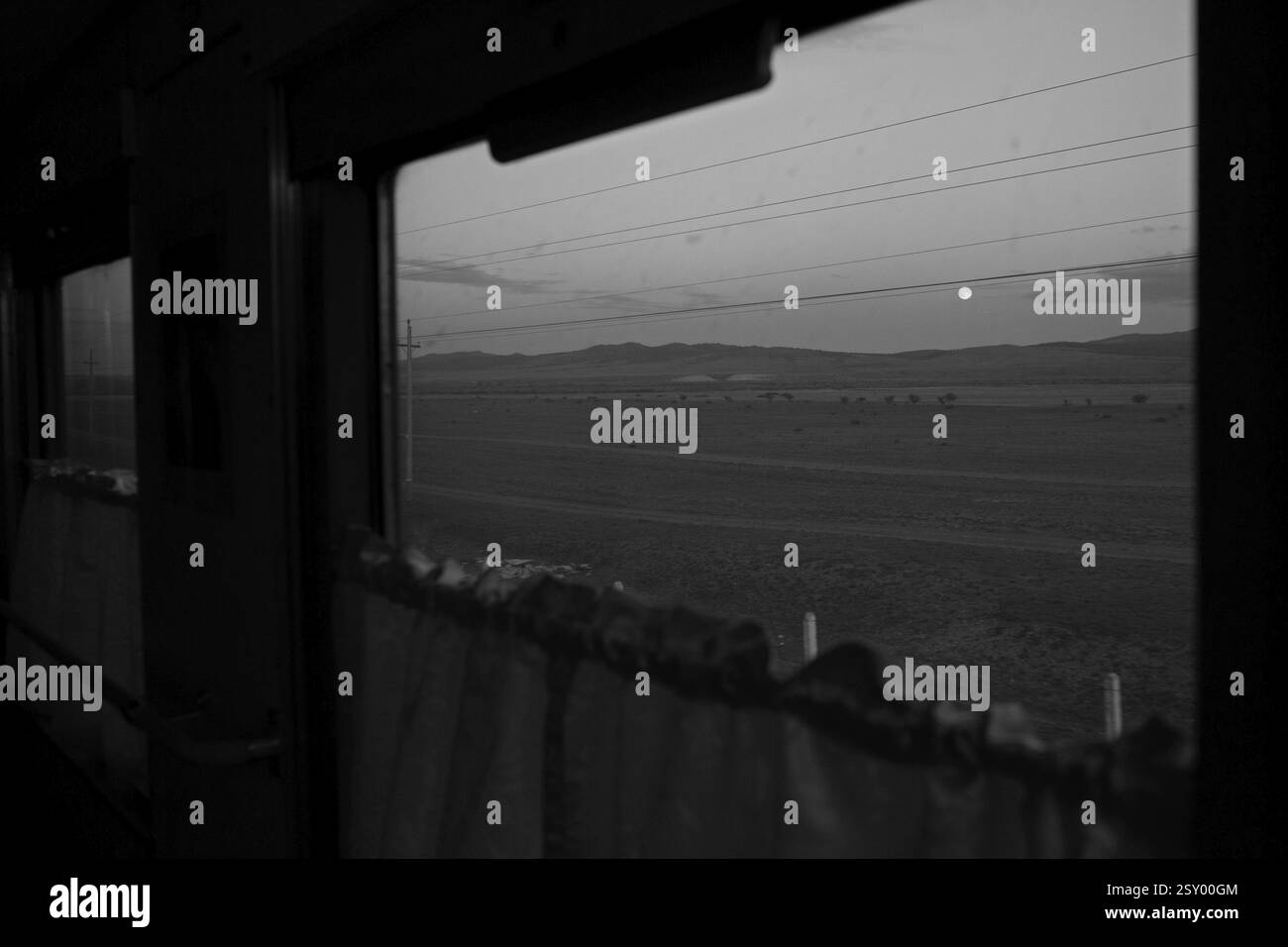 Landscape and moon from trans siberian train, Russia, Europe Stock ...