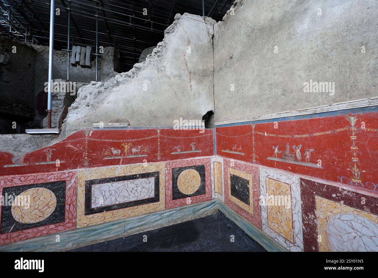 Pompeii, Italy, 26 February 2025. A view of a fresco outside the hall ...