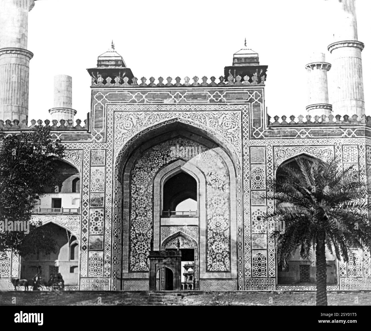 Old vintage lantern slide of entrance to Akbar tomb complex, sikandra ...