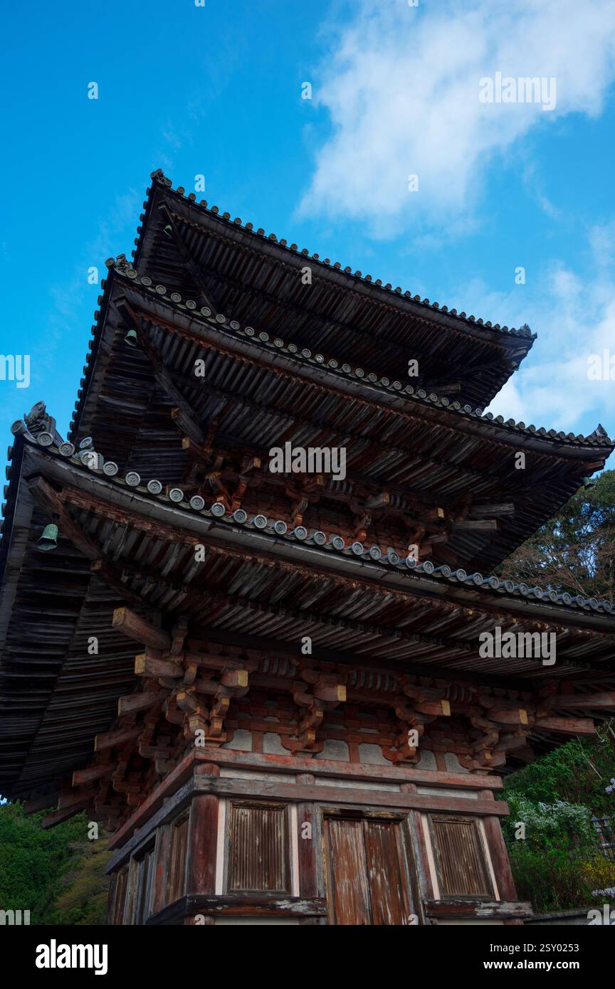View of the temple complex of Tsubosaka- Dera,a temple with a giant ...