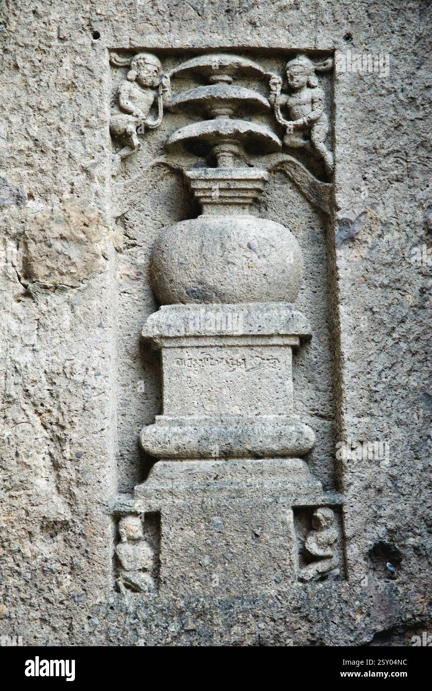 Buddha stupa carving on stone in kanheri caves, Borivali, Bombay ...