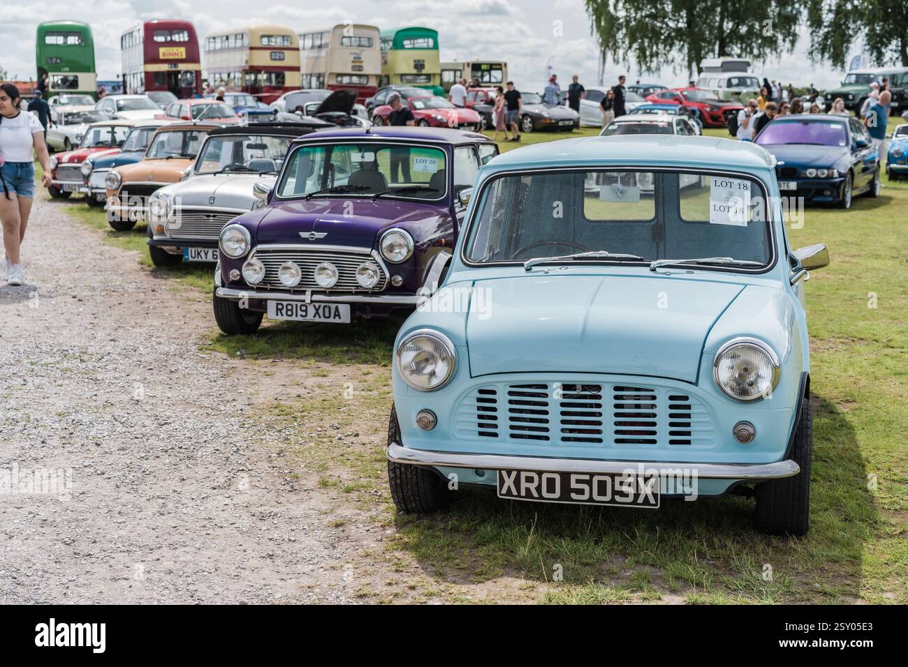 Tarporley, Cheshire, England, July 28th 2024. A row of Austin Mini cars ...