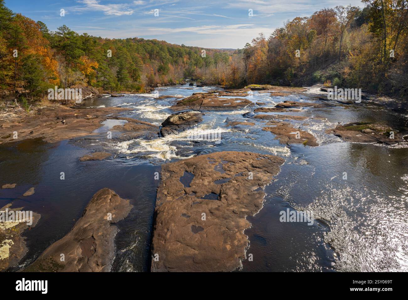 The Towaliga River cascades over granite rock outcrops as it flows ...