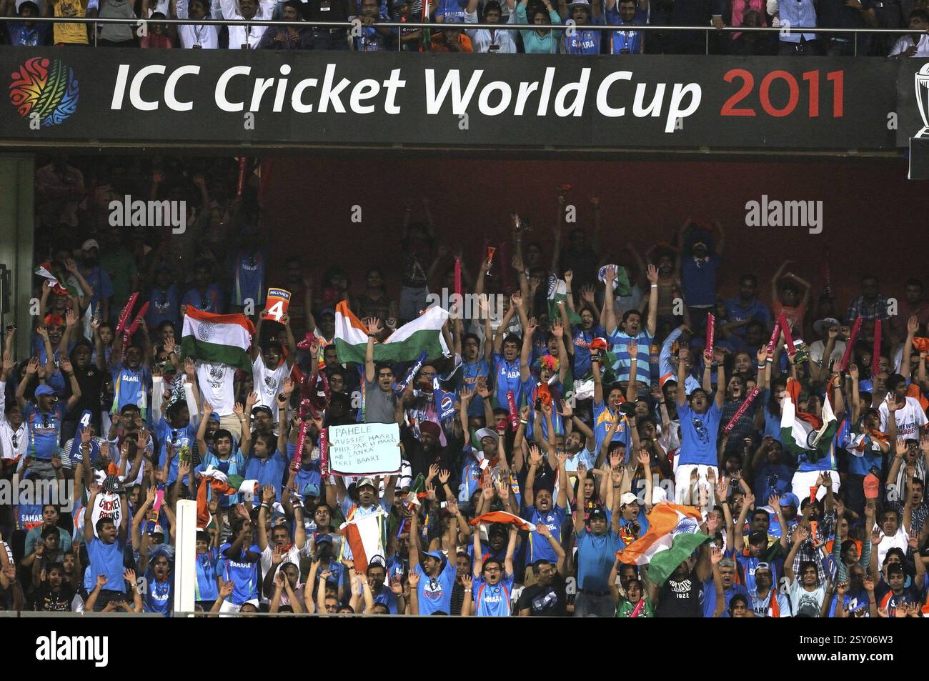 Indian fans Mexican wave 2011 ICC World Cup Final India and Sri Lanka at Wankhede Stadium Mumbai ...