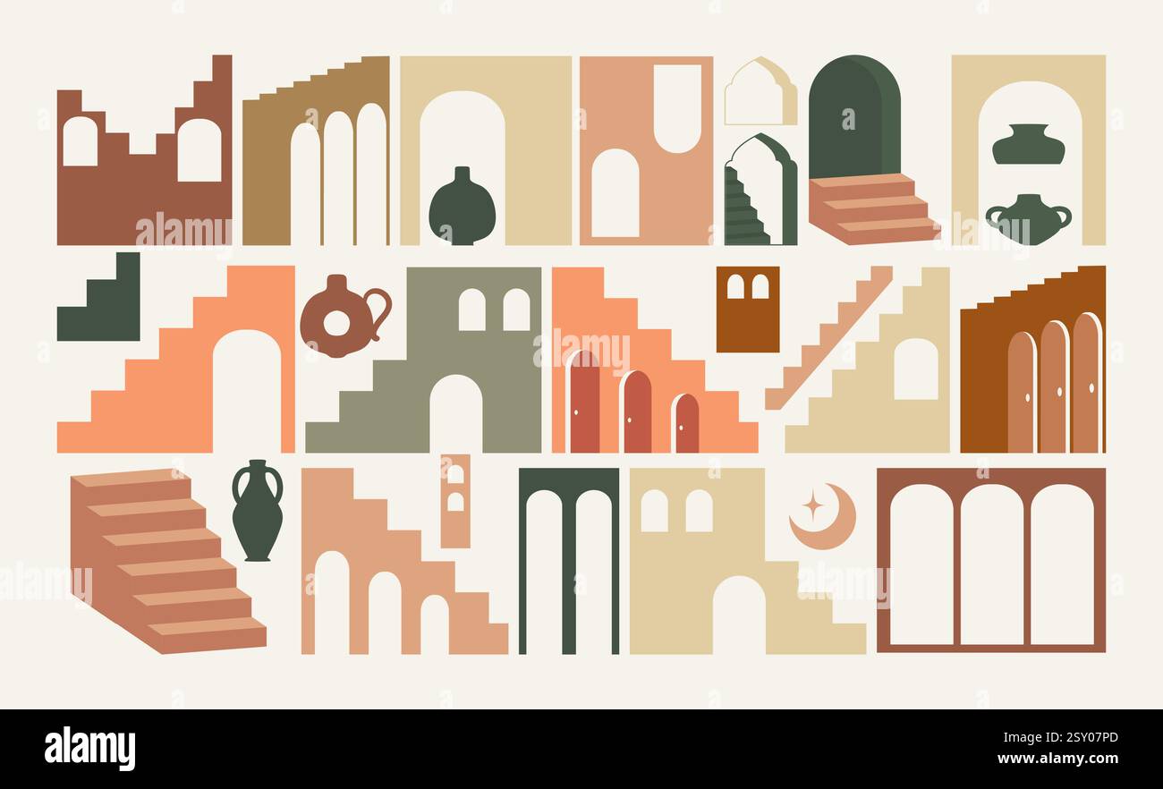 Moroccan architecture decorative elements. Morocco buildings, arched ...