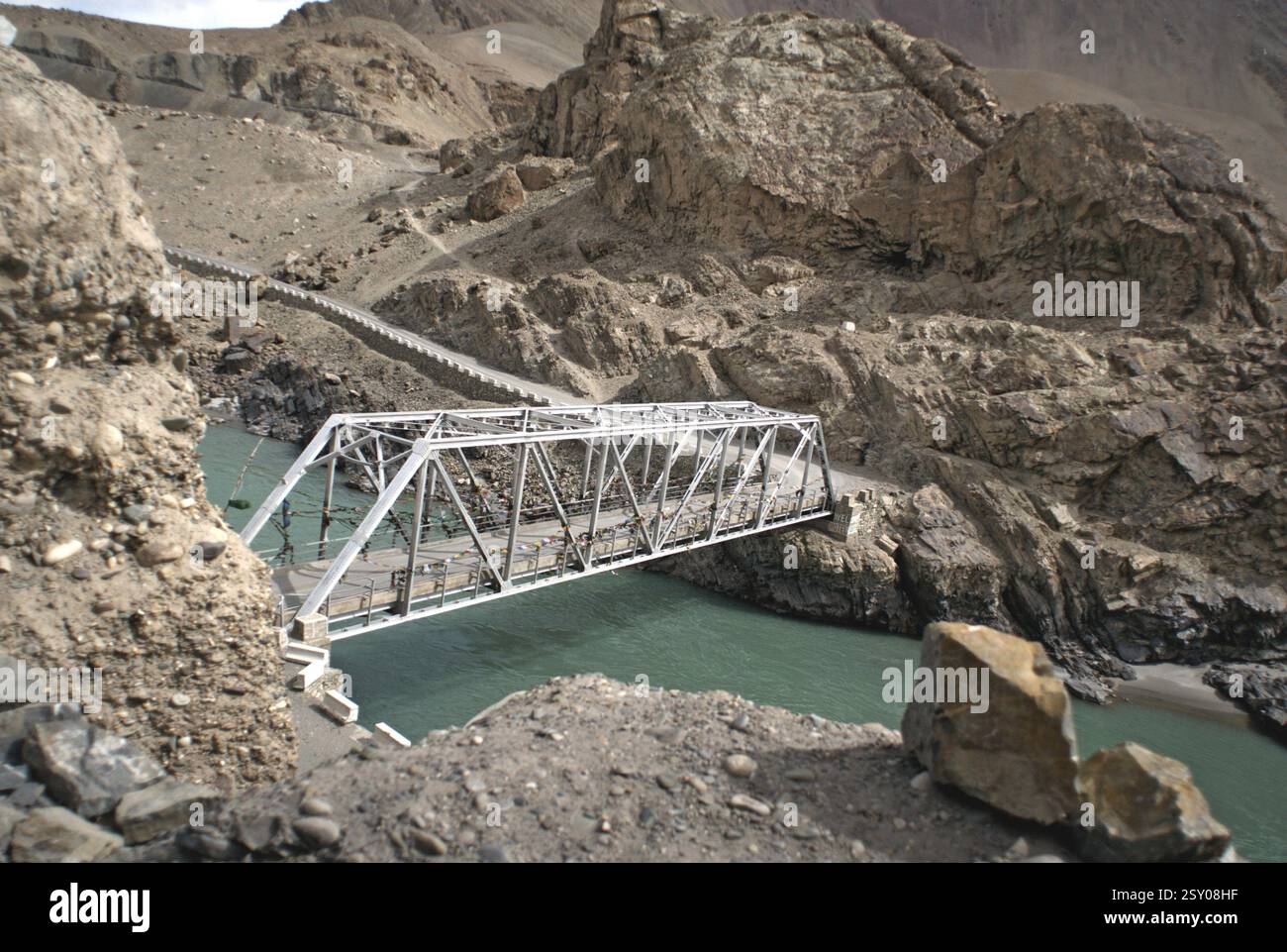Bridge on indus river connecting leh kargil road, Ladakh, Jammu and ...