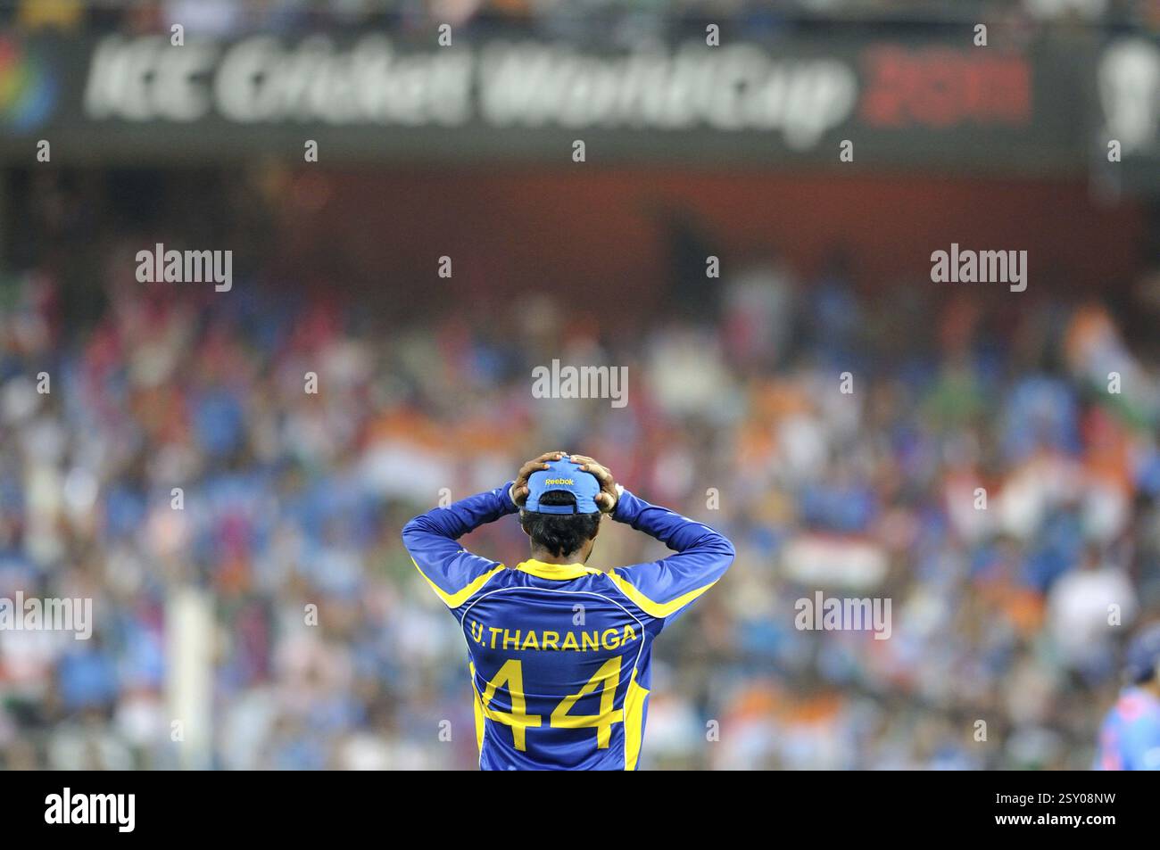 Sri Lankan player Upul Tharanga reacts 2011 ICC World Cup Final Wankhede Stadium Mumbai Stock ...