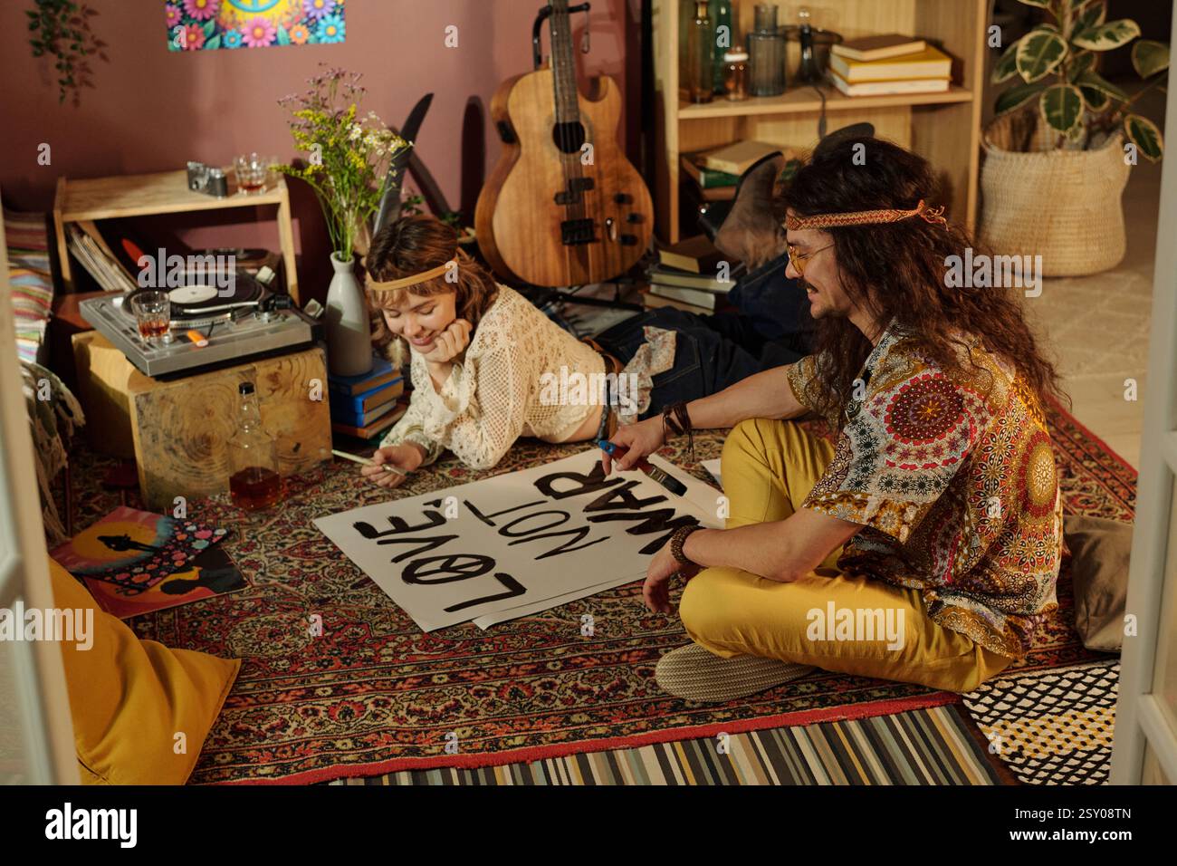 Crafting Peaceful Poster in Retro Style Room Stock Photo - Alamy