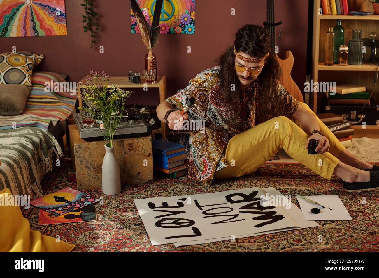 Creating Inspirational Anti-War Artwork in Cozy Room Stock Photo - Alamy Creating Inspirational Anti-War Artwork in Cozy Room Stock Photo - Alamy