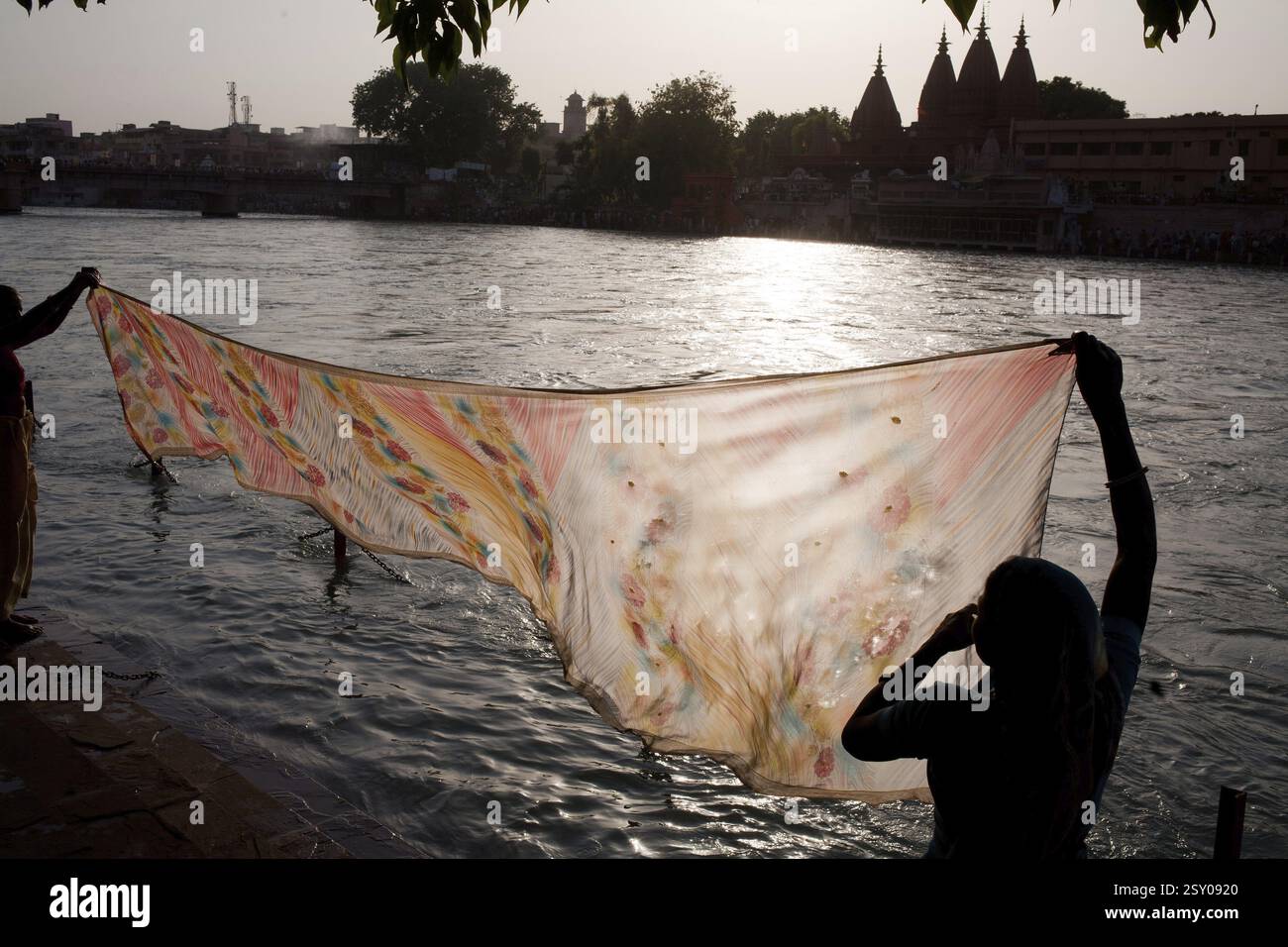 Women drying saree Ganga river Haridwar Uttarakhand India Asia Stock ...