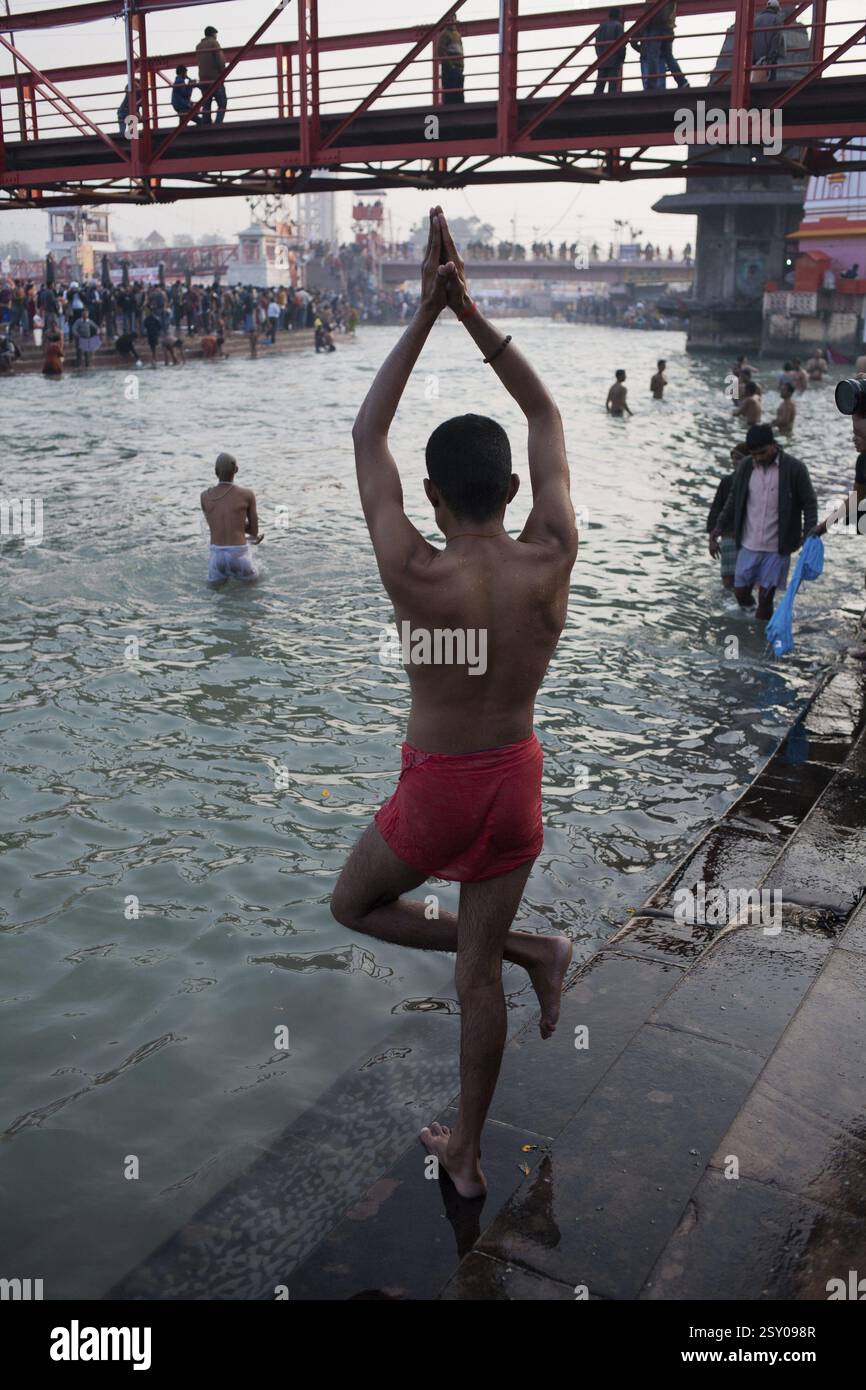 Devotee praying Ganga river at Haridwar Uttarakhand India Asia Stock ...