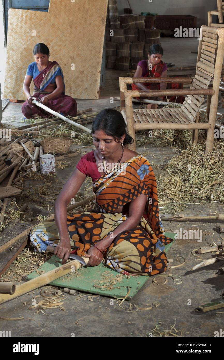 Tribal women making products from bamboo sticks, bastar, chhattisgarh ...