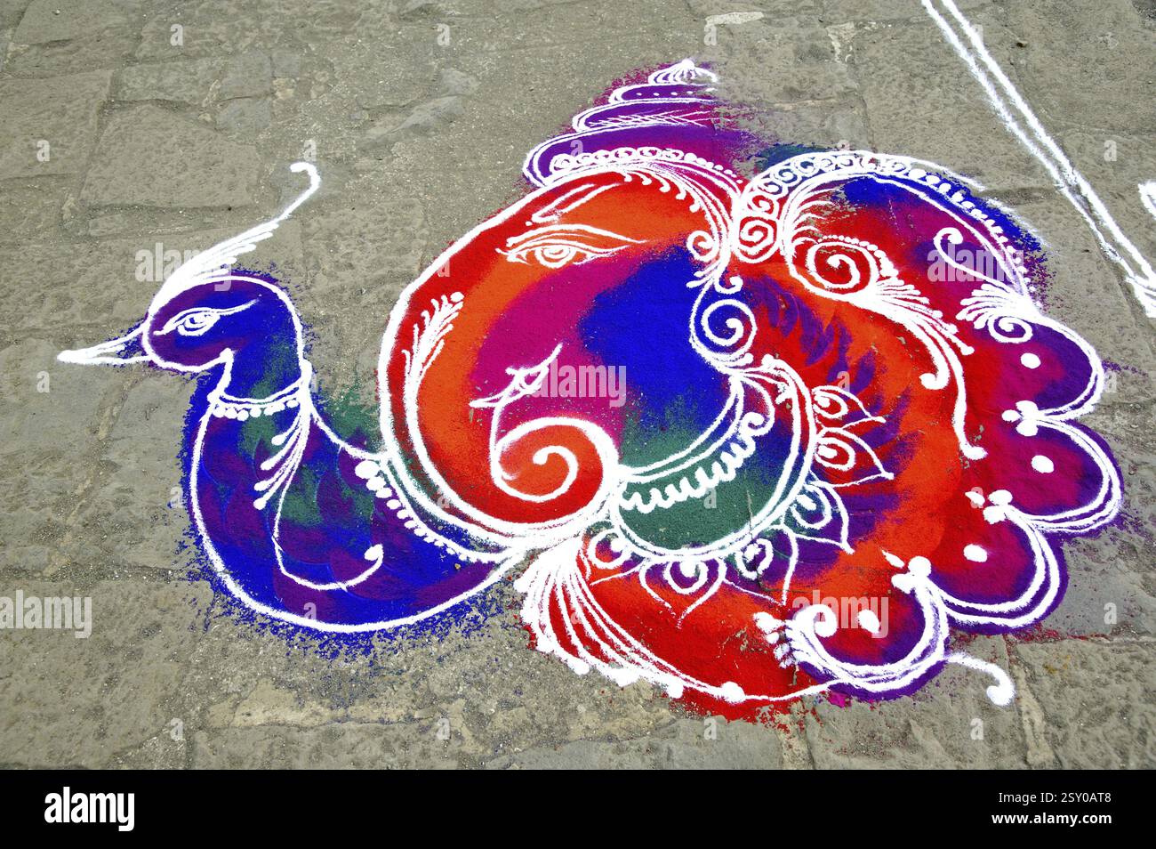 Lord Ganesh and Peacock Rangoli at Mumbai Maharashtra India Stock Photo ...