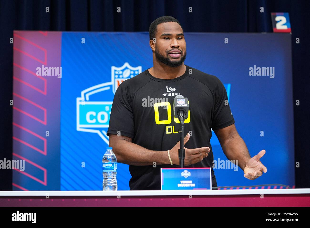 Texas defensive lineman Vernon Broughton speaks during a press ...