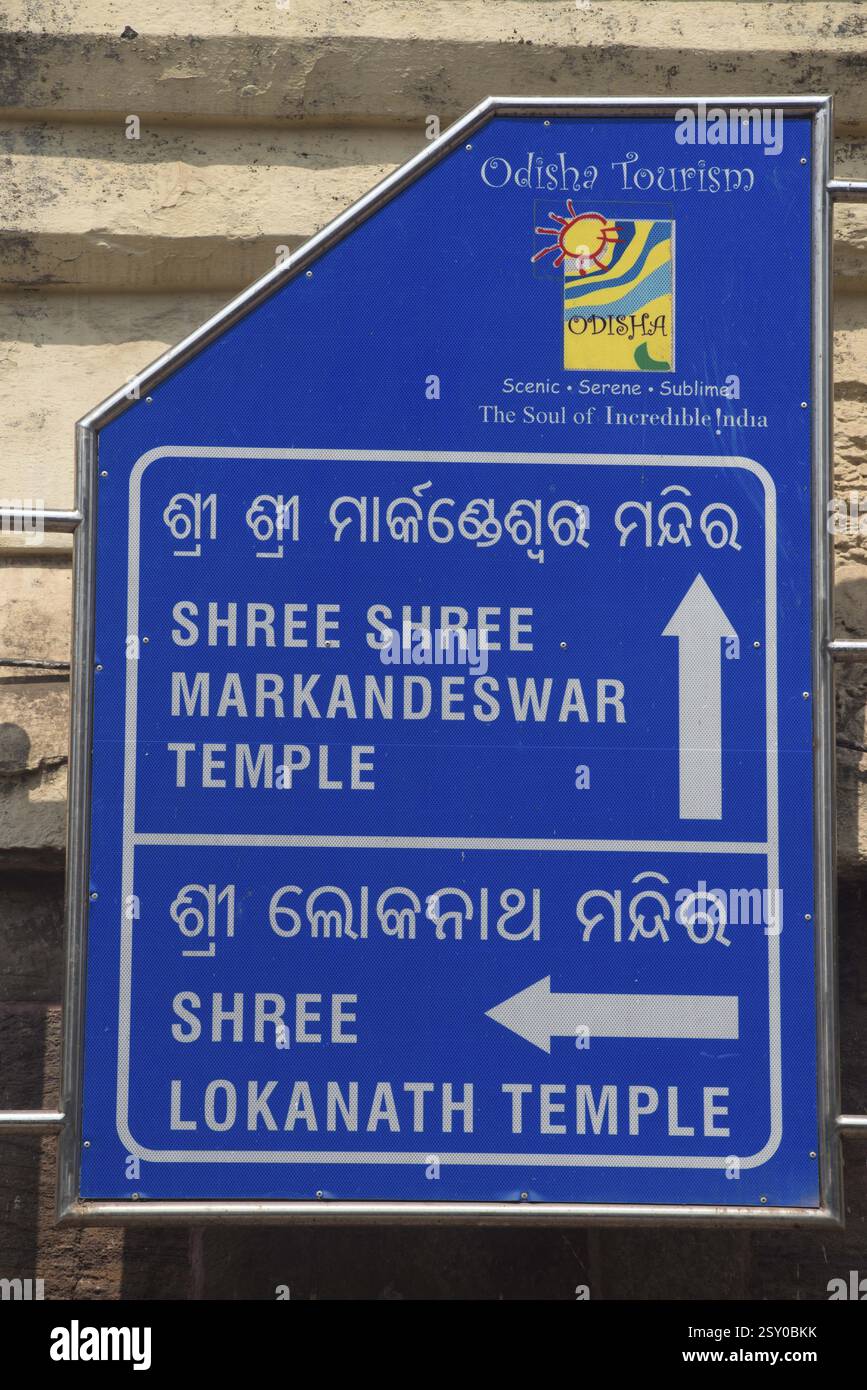 Board showing direction of temple, puri, orissa, india, asia Stock ...