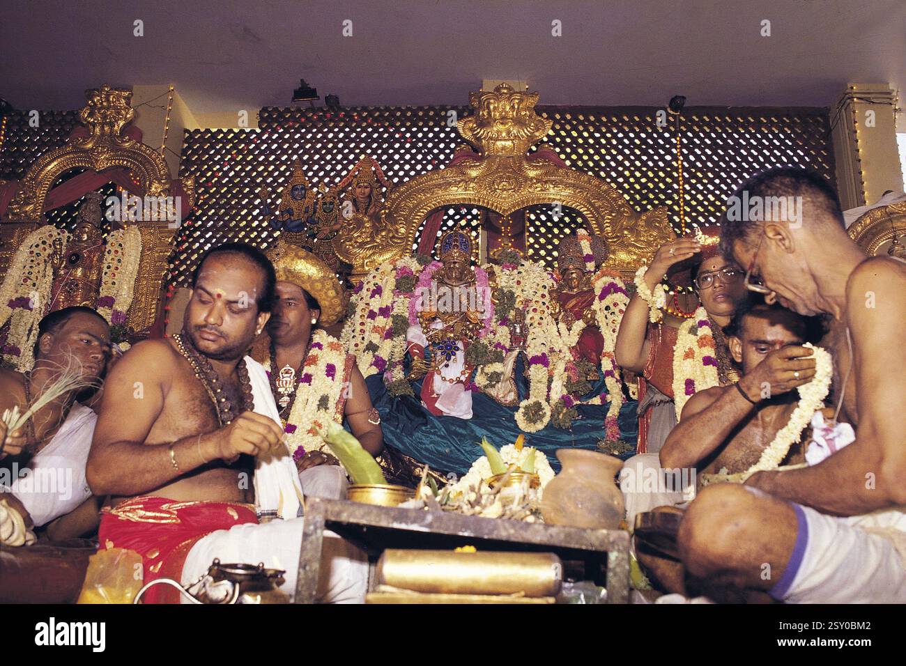 Priests performing rituals of gods, meenakshi temple, madurai, tamil ...