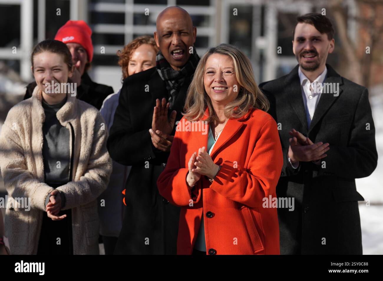 Toronto, Can. 26th Feb, 2025. Ontario NDP Leader Marit Stiles makes a ...