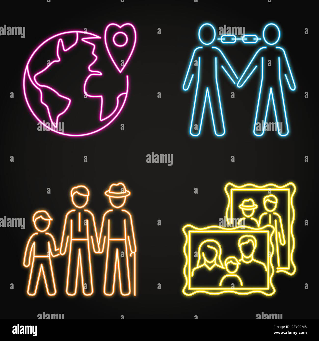 Family history and generations neon icon set. Vector illustration Stock ...