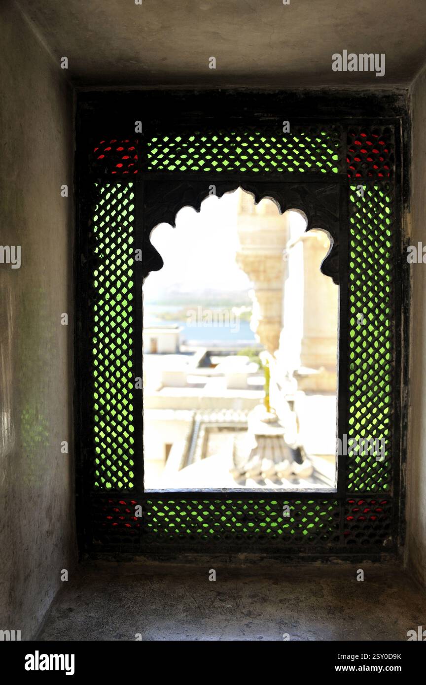 Decorative window in city palace udaipur rajasthan india Asia Stock ...