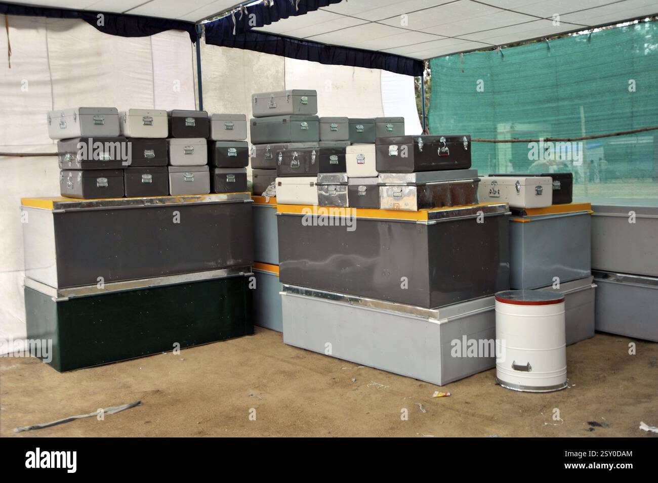 Metal trunk shop Madhya Pradesh India Asia Stock Photo - Alamy