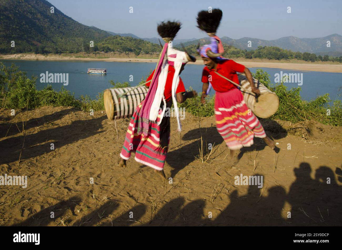 Tribal man playing musical instruments, papikondalu, andhra pradesh ...