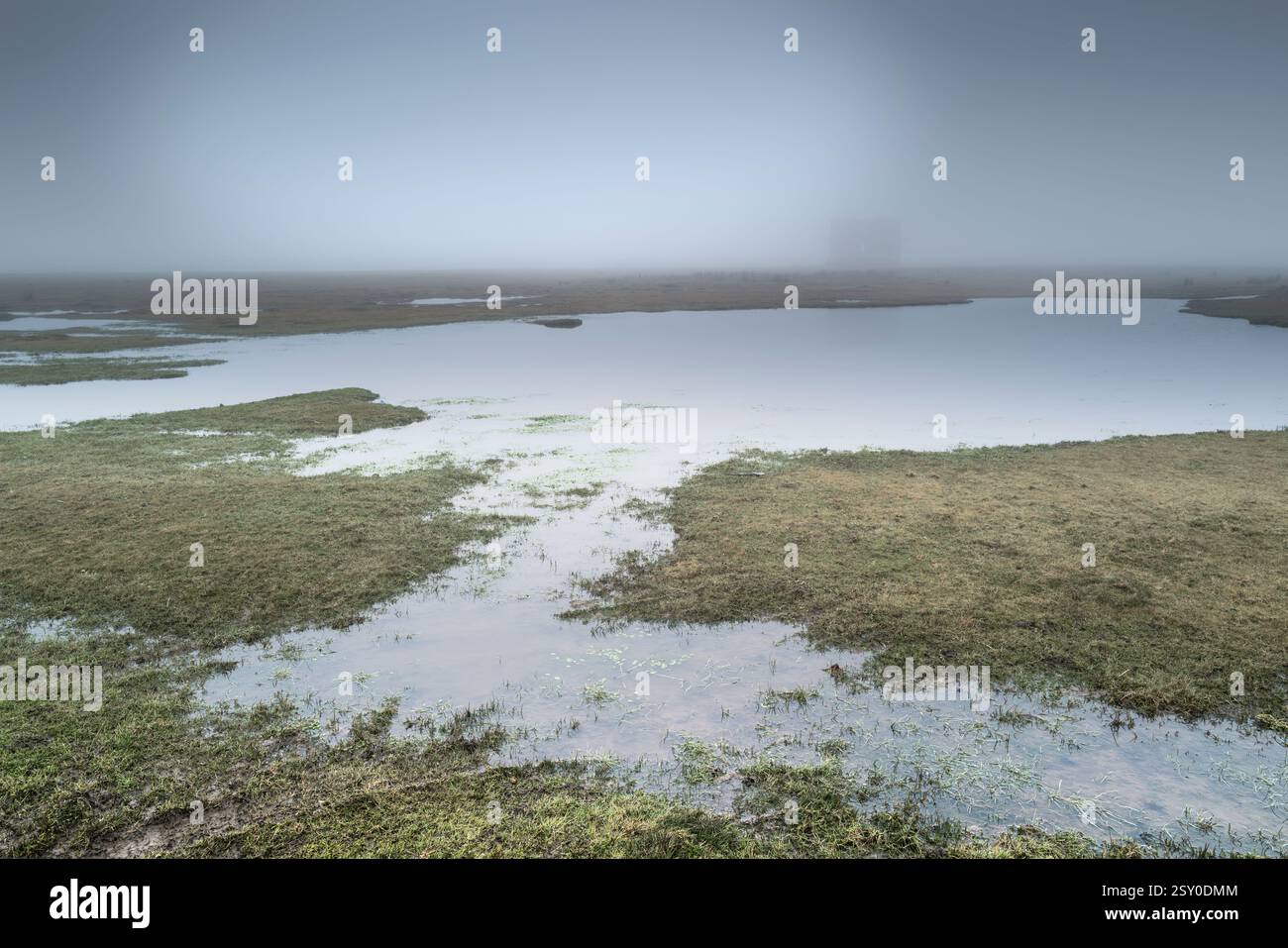 Mist fog shrouding the abandoned historic remains of the old control ...