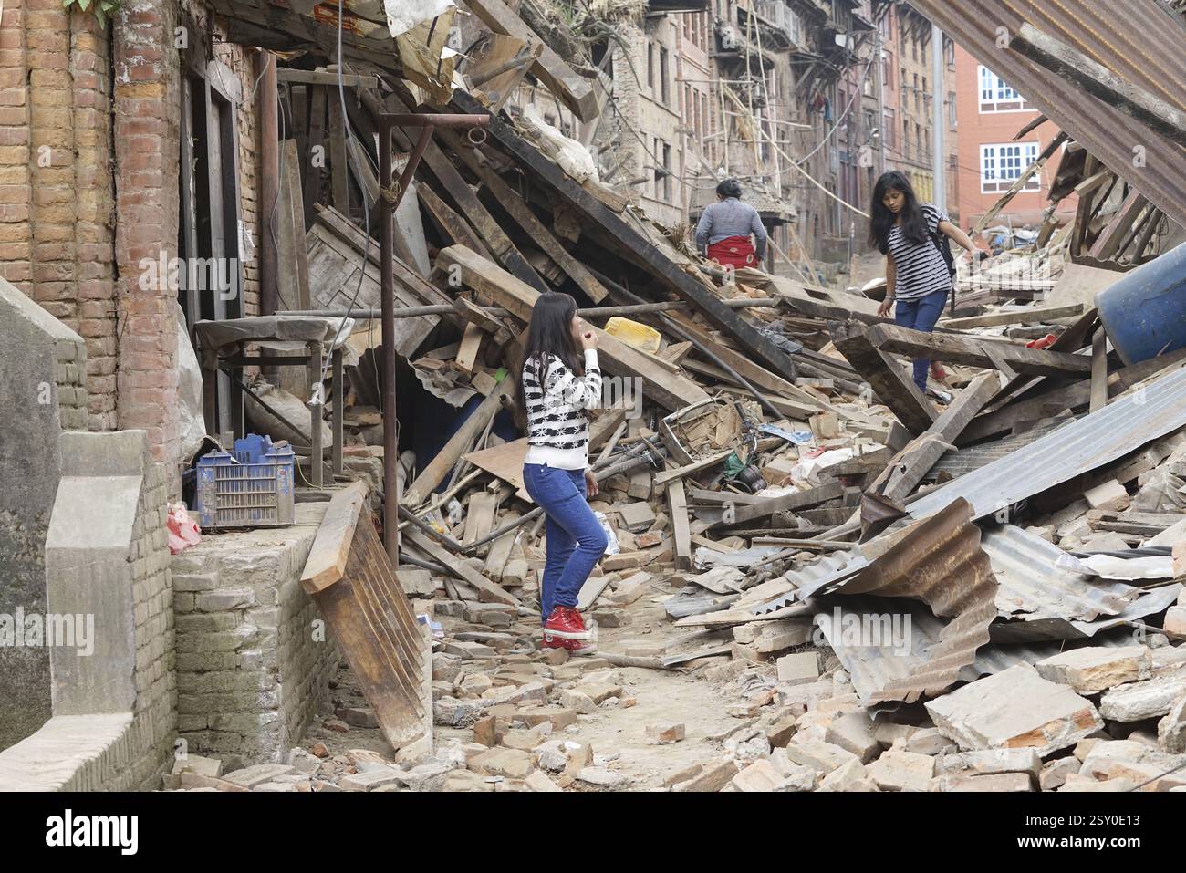 Residential building collapsed, earthquake, nepal, asia Stock Photo - Alamy