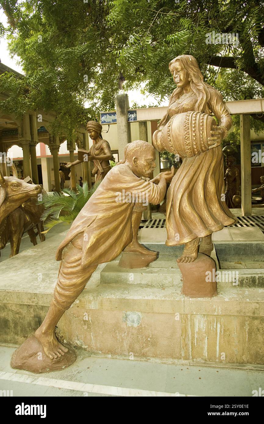 Sculpture of Pandit Sarvanand drinking water, varanasi, uttar pradesh ...