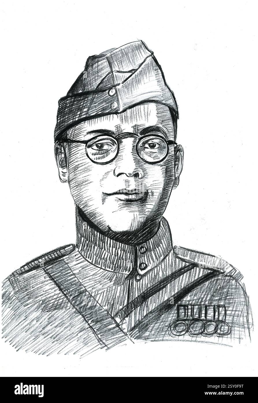 Freedom fighter, netaji subhash chandra bose sketch, india, asia Stock ...