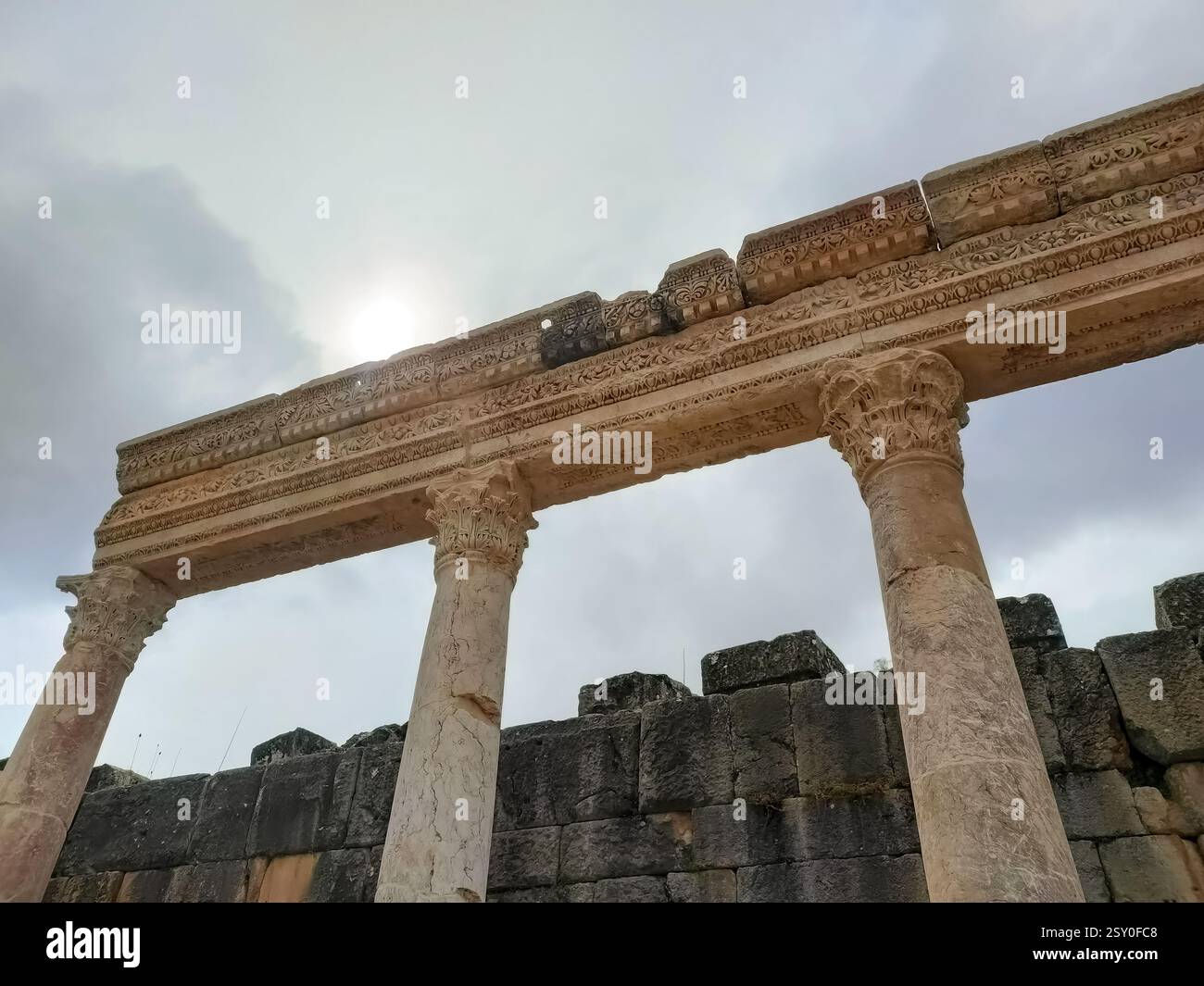 Ancient agora, bazaar street with columns in the ancient Greek Roman ...