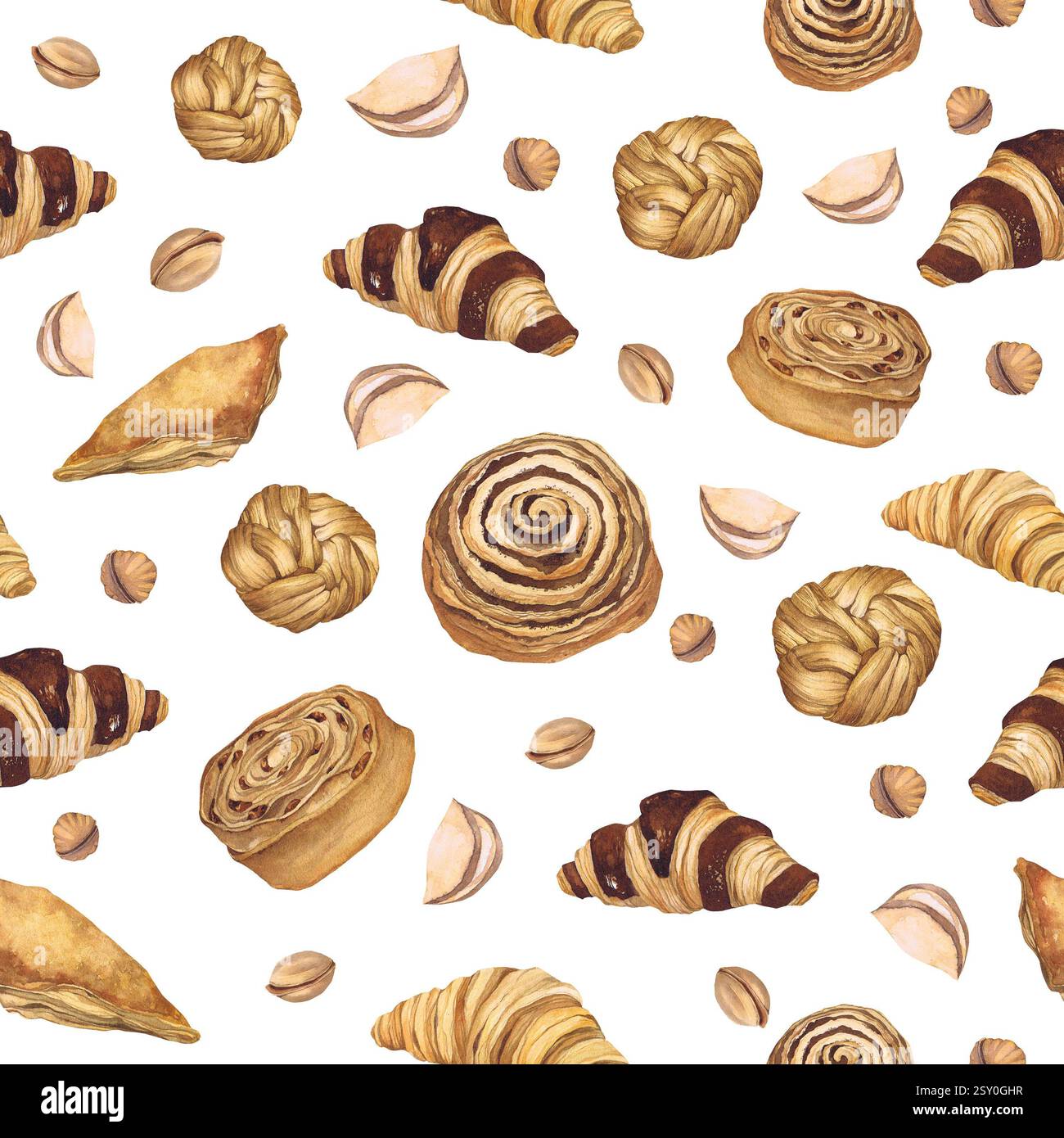 Seamless watercolor pattern with baking. Hand painted clip art on a ...