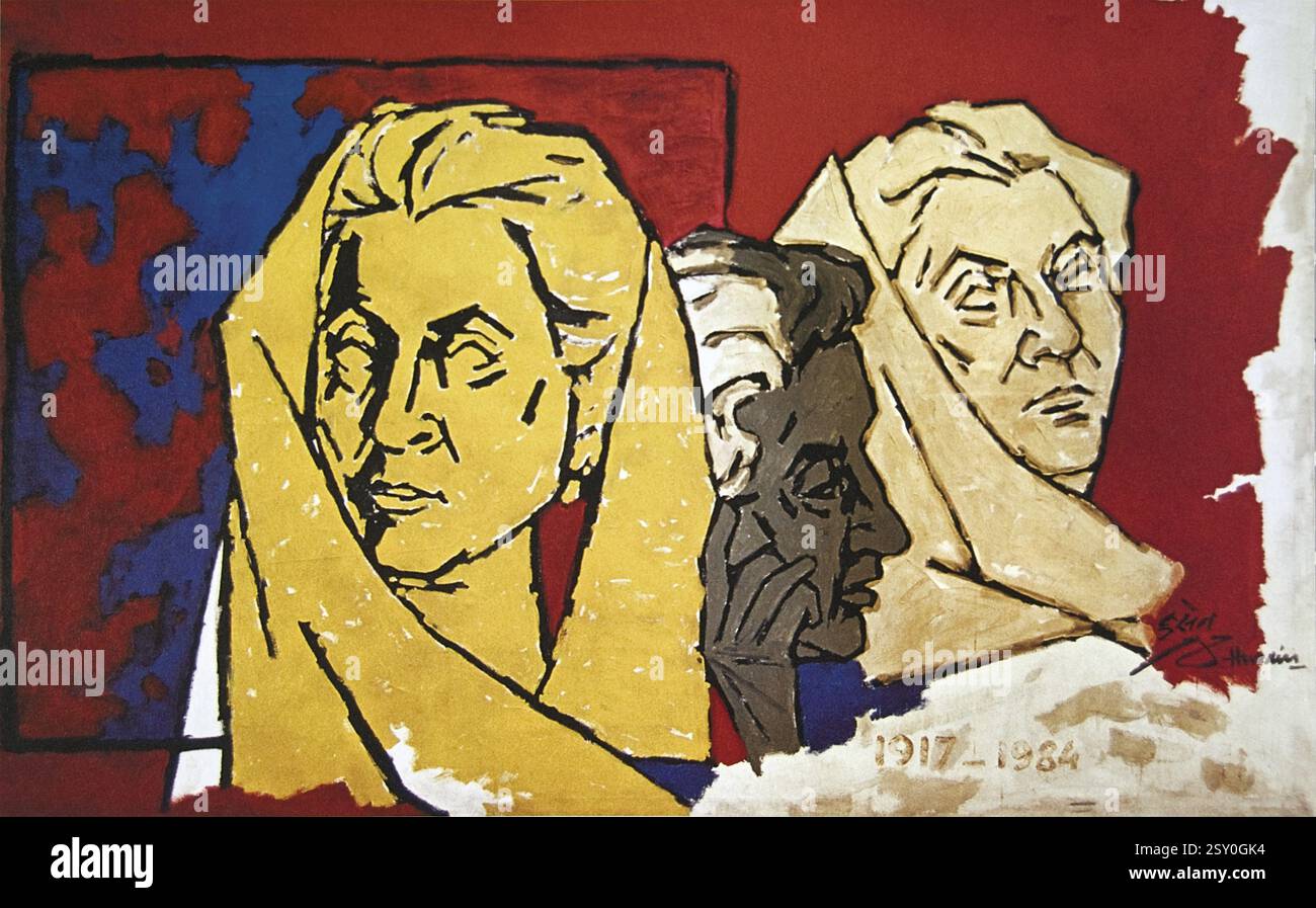 M F Hussain painting of indira gandhi India Asia Stock Photo - Alamy