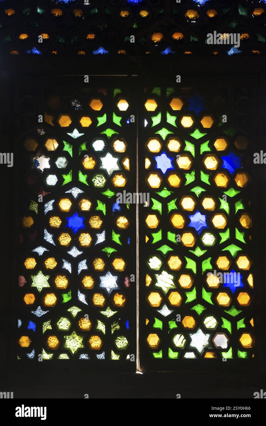 Colourful stained glass window gaj temple, junagarh fort, bikaner ...