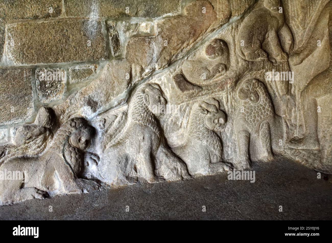 Carving at Krishna Mandapam in Mahabalipuram at Tamilnadu India Asia ...