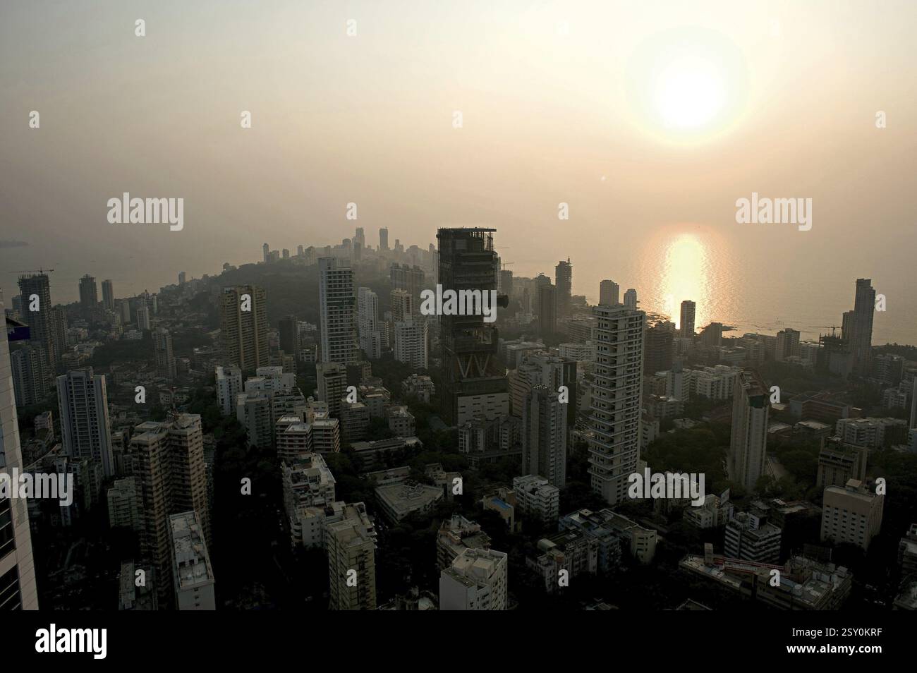 Aerial view of cumballa hill and Antilia at mumbai maharashtra India ...