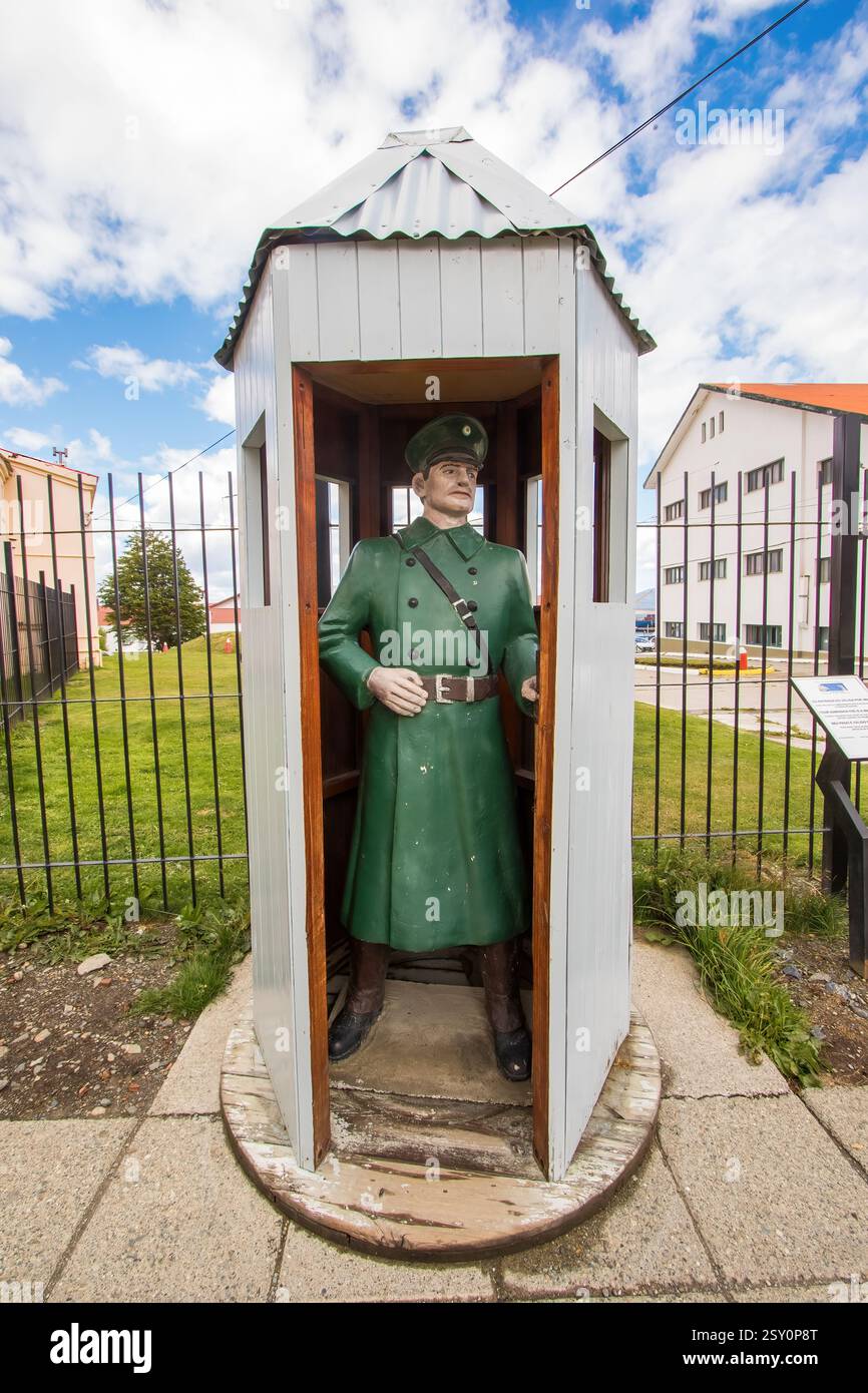 Sentry box with the statue of a guard in front of the old prison of ...