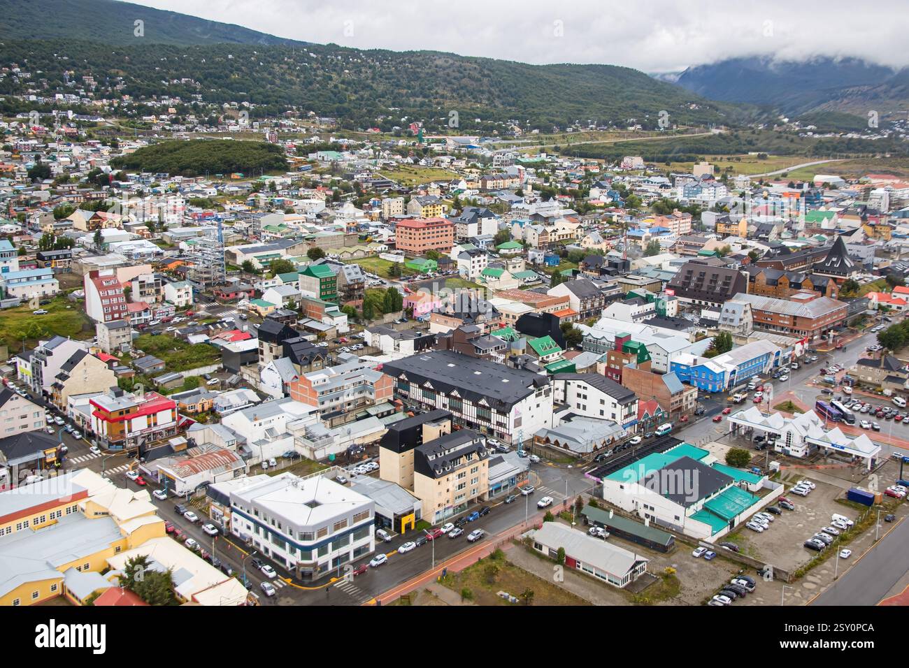 Aerial view of Ushuaia, the world's southernmost city in the Tierra del ...
