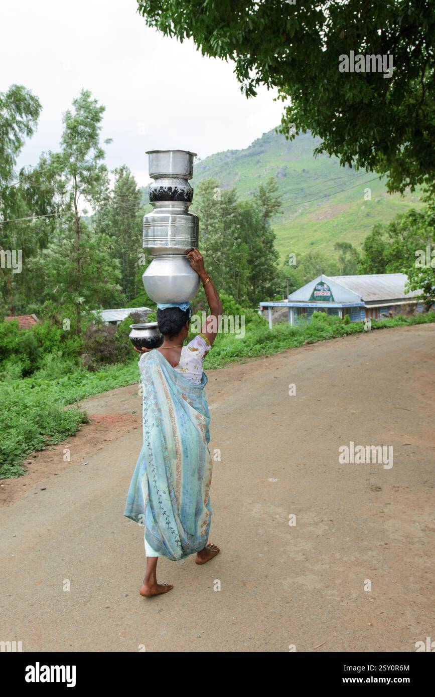 Women fetching water paderu, visakhapatnam, andhra pradesh, india, asia ...