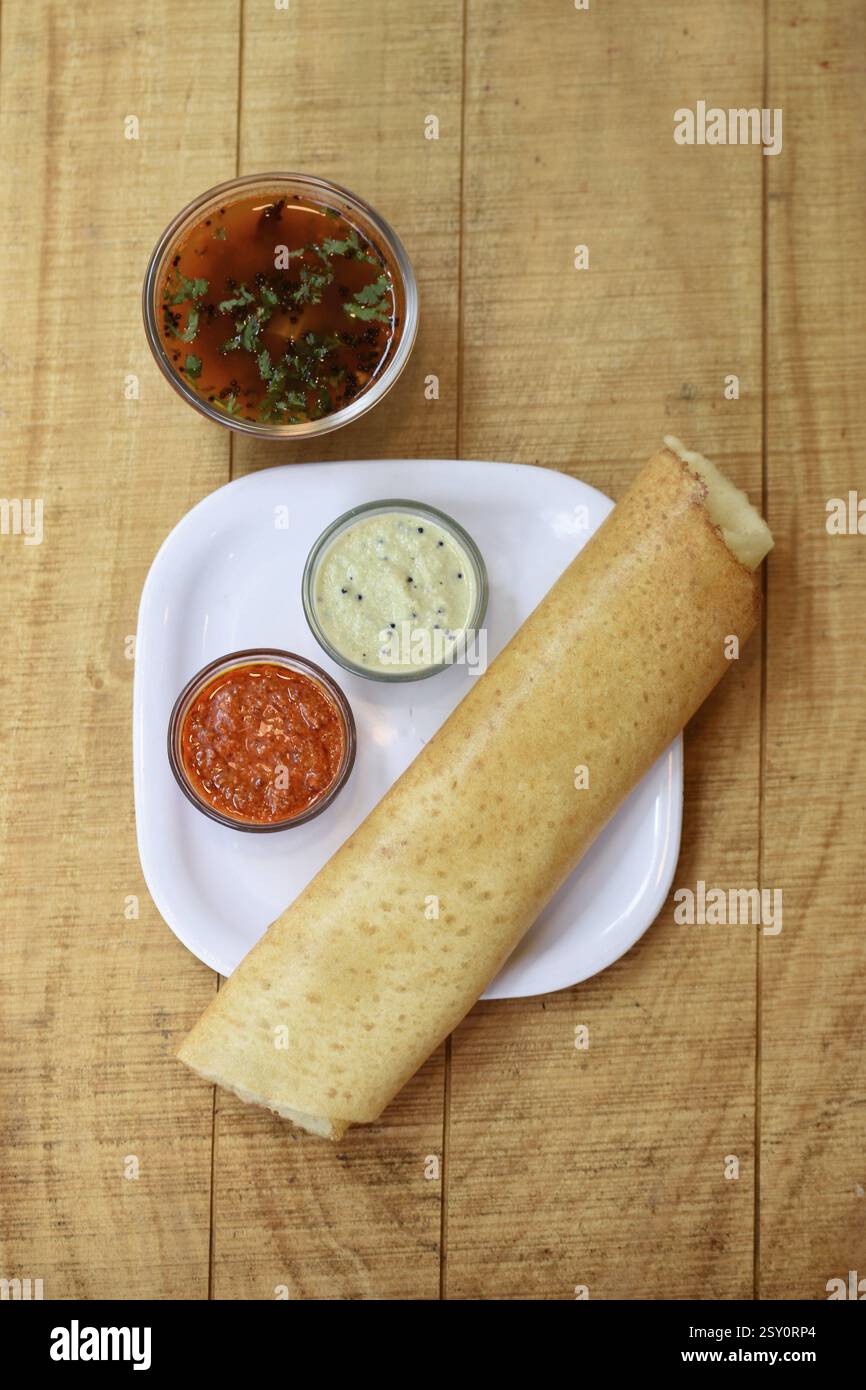 Masala dosa, South Indian meal served with sambhar and coconut chutney ...