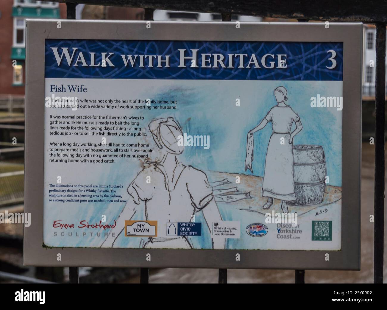 Whitby street scene with information boards for Whitby Heritage Walks ...
