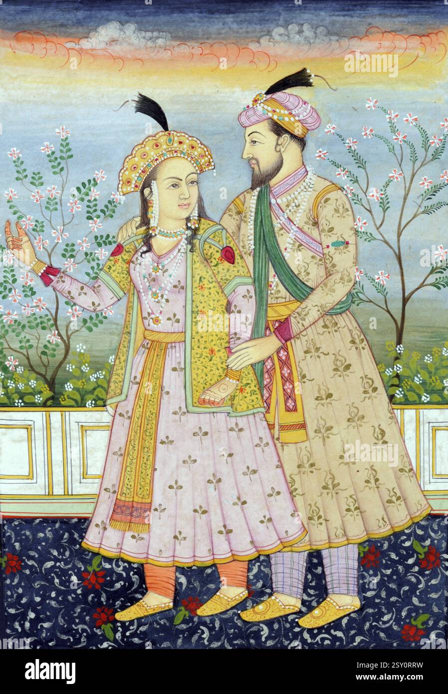 Miniature painting of Mughal Emperor Shah Jahan With Wife Mumtaz Mahal Stock Photo - Alamy
