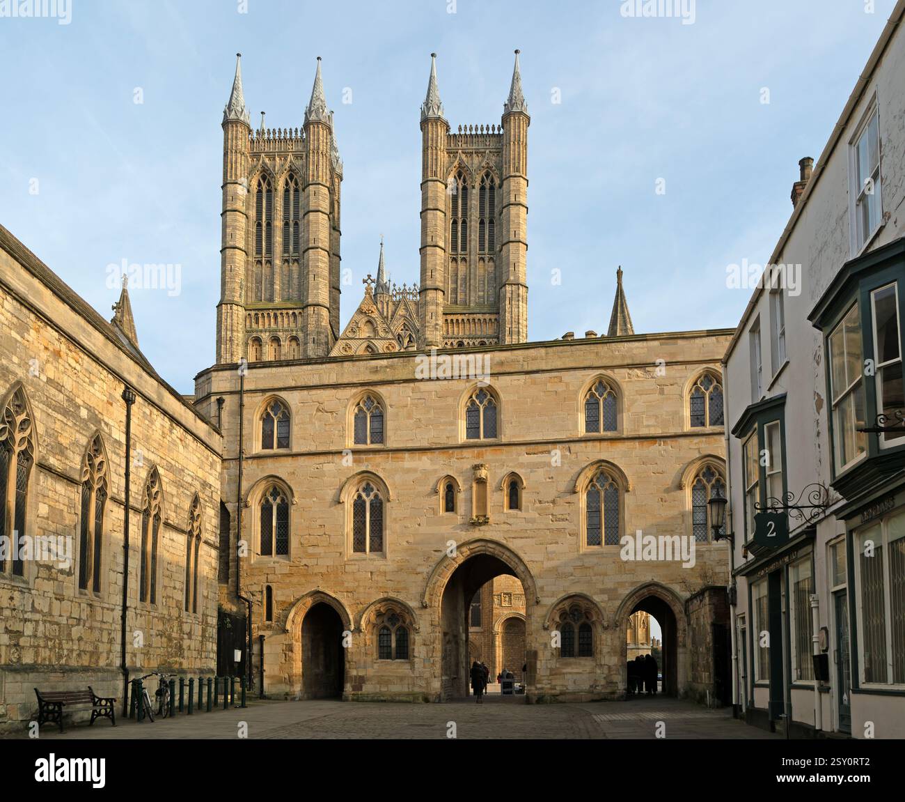 Towers of cathedral church rise above the medieval Exchequer Gate ...